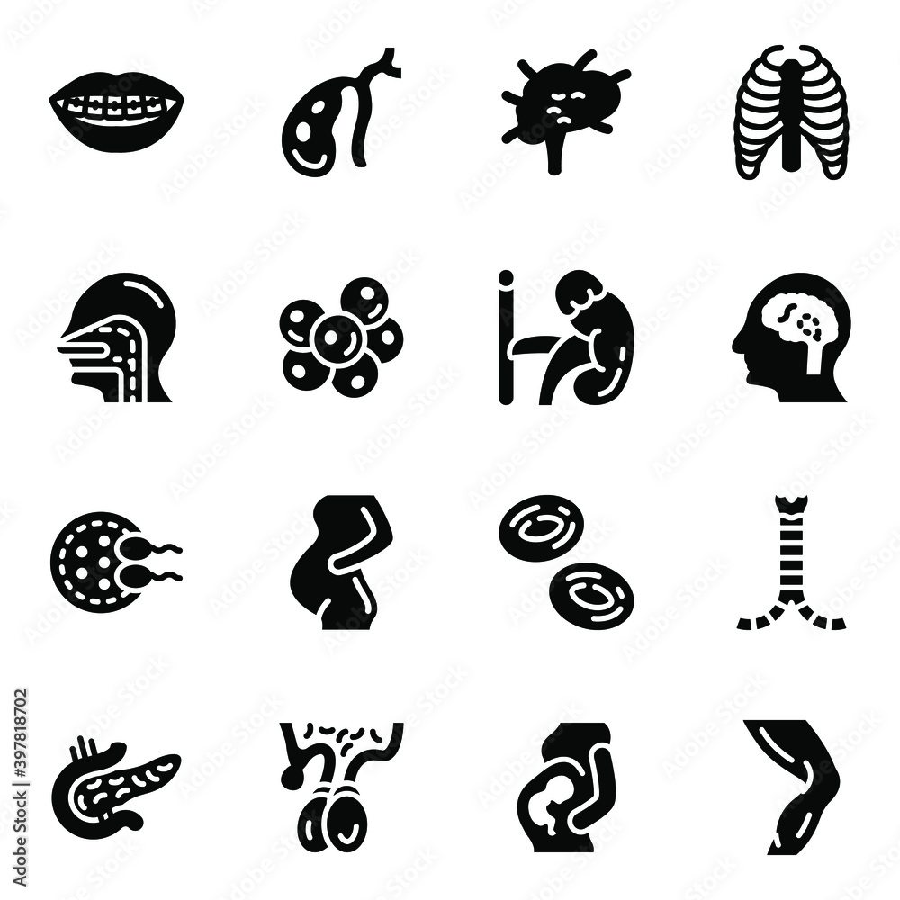 Tissues and Organs Solid Icons Pack Stock Vector | Adobe Stock