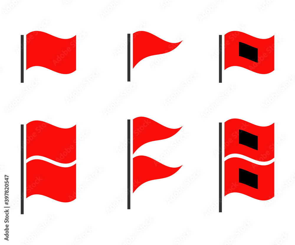 Red weather warning flags icon set. Clipart image isolated on white ...