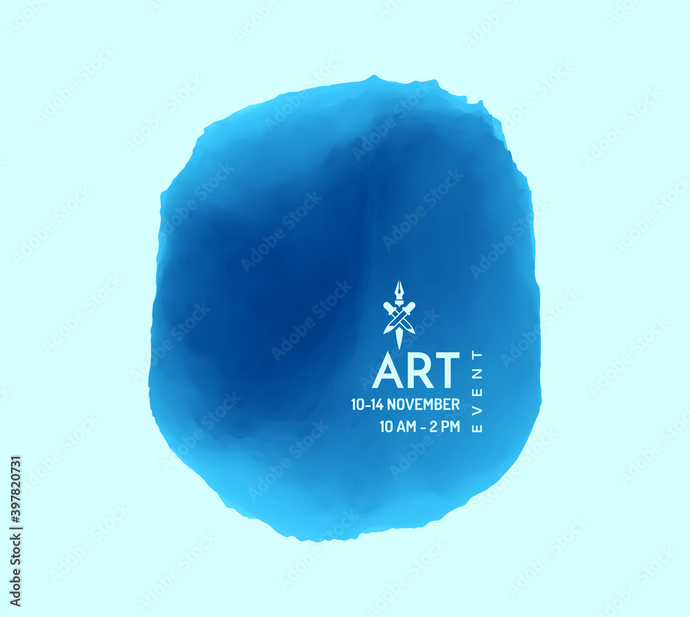 Art event invitation template with date and time details. Abstract cyan ...