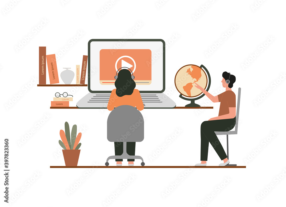 E-learning, online education at home concept. Distance education ...