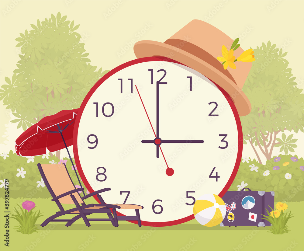Summer time design, giant round clocks symbol. Perfect picnic weather ...
