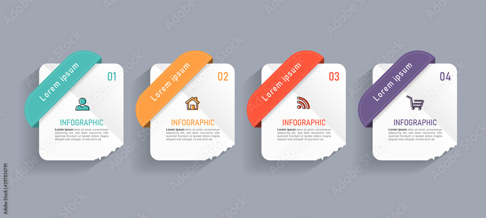 Text box design with note papers. Infographic presentation 4 steps ...