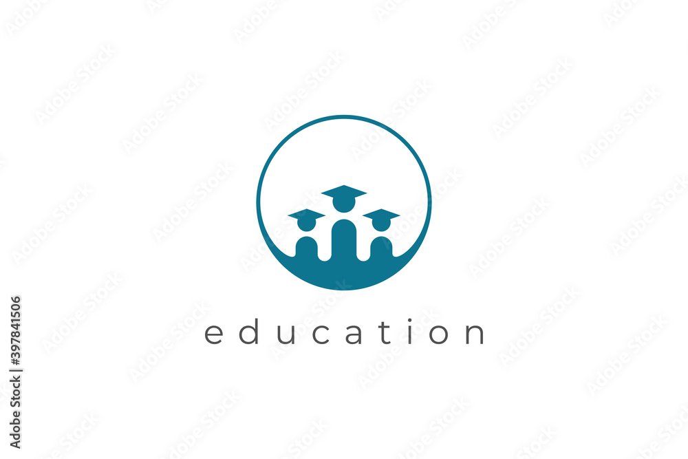 Education logo. Blue Shape Happy Graduated Students Linked with Circle ...