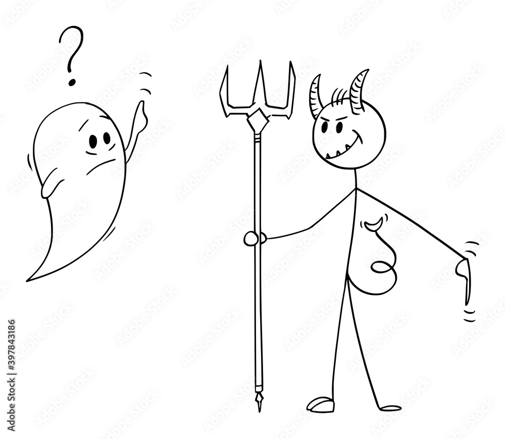 Vector cartoon stick figure illustration of human soul asking to go to ...
