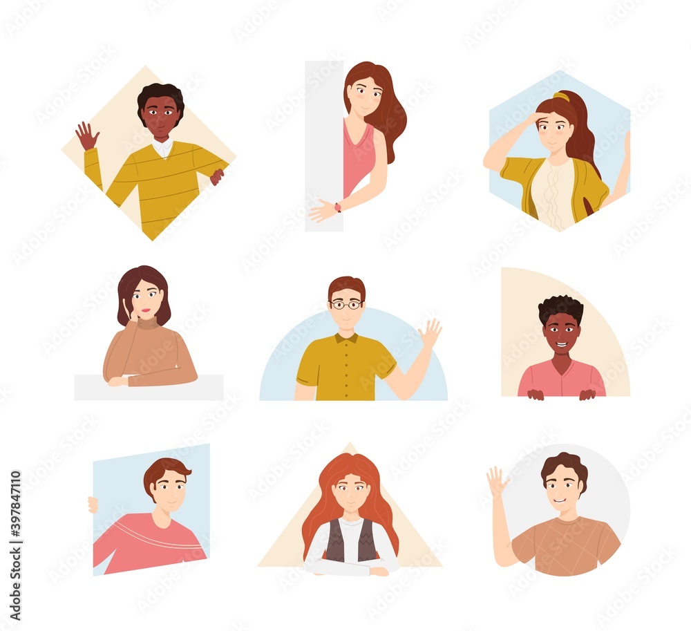 Cartoon Color Characters People Peeping Concept Set. Vector Stock ...