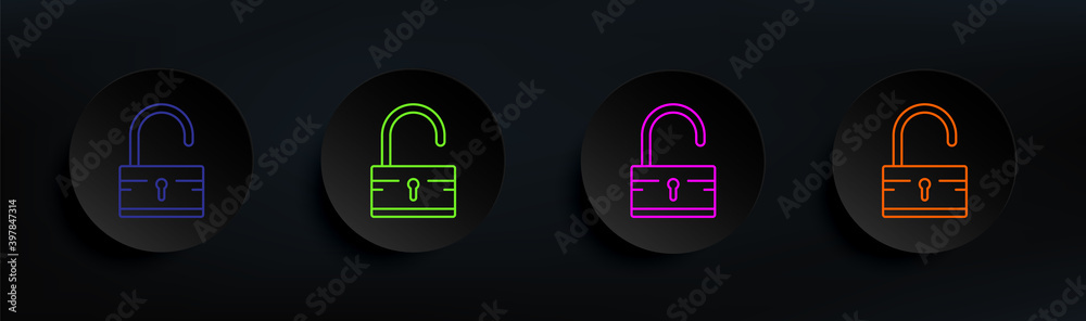 open lock dark badge color set. Simple thin line, outline vector of ...