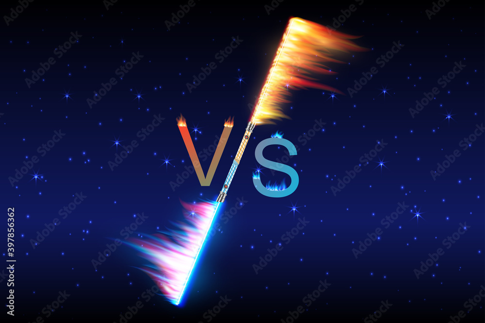 Fire flames Versus VS sign exploding by elements, water splashes and ...