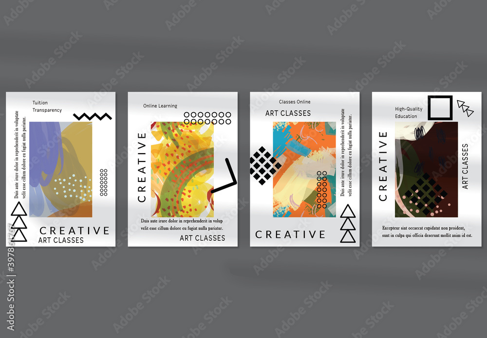 Flyer Layout with Black Geometric Shapes and Bright Rectangle on White ...