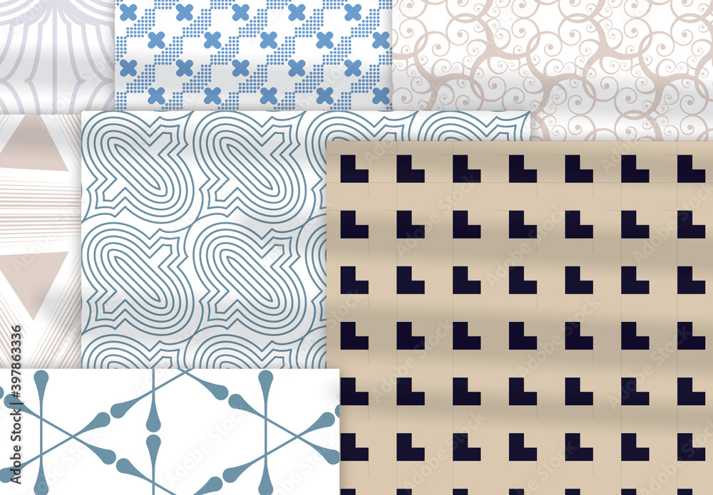 Pastel Colored Simple Geometric Seamless Pattern Collection Stock ...