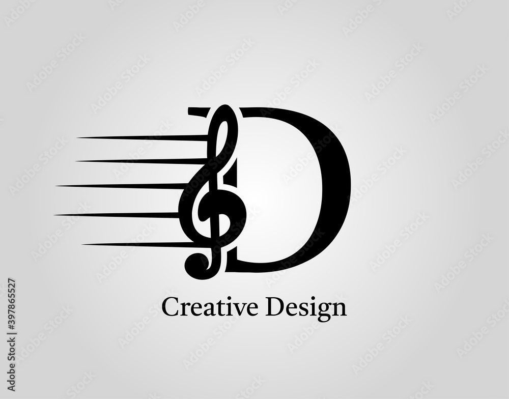 Key Note D Letter Logo Vector. Music Note On Initial D Design. Stock ...