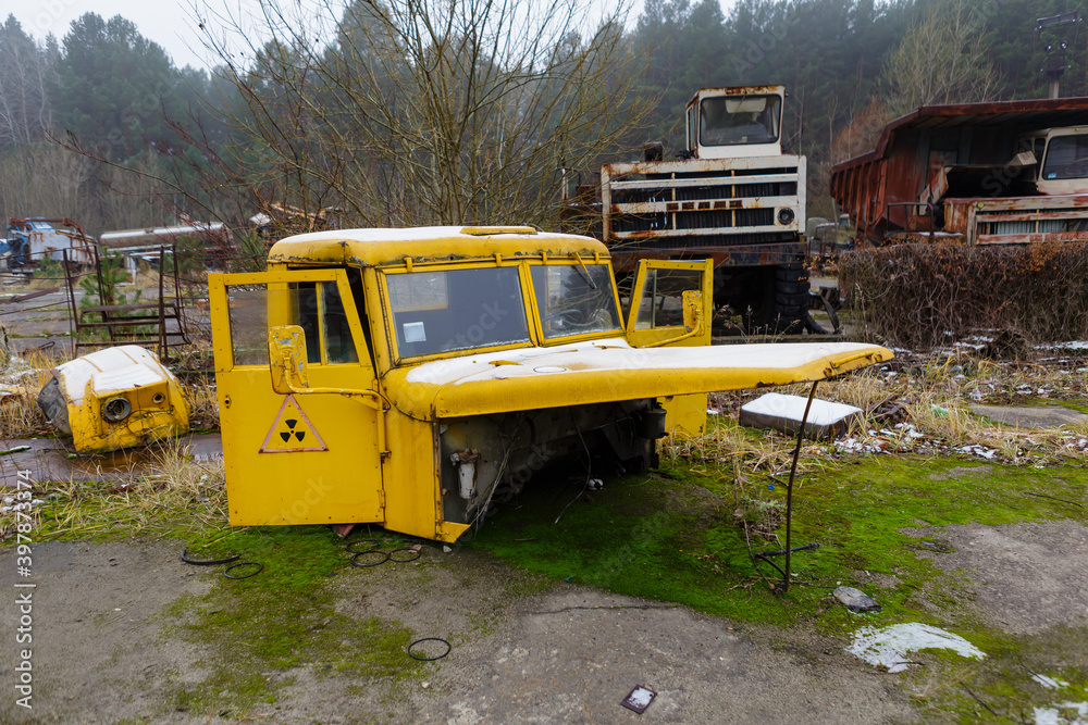 Cab of a truck that took part in the liquidation of the Chernobyl ...