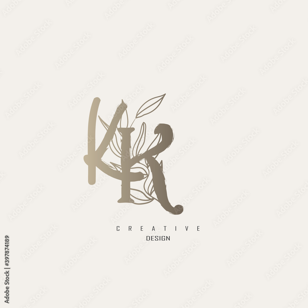 logo kk dengan warna emas, logo terinspirasi dari daun dan kuas. Stock ...