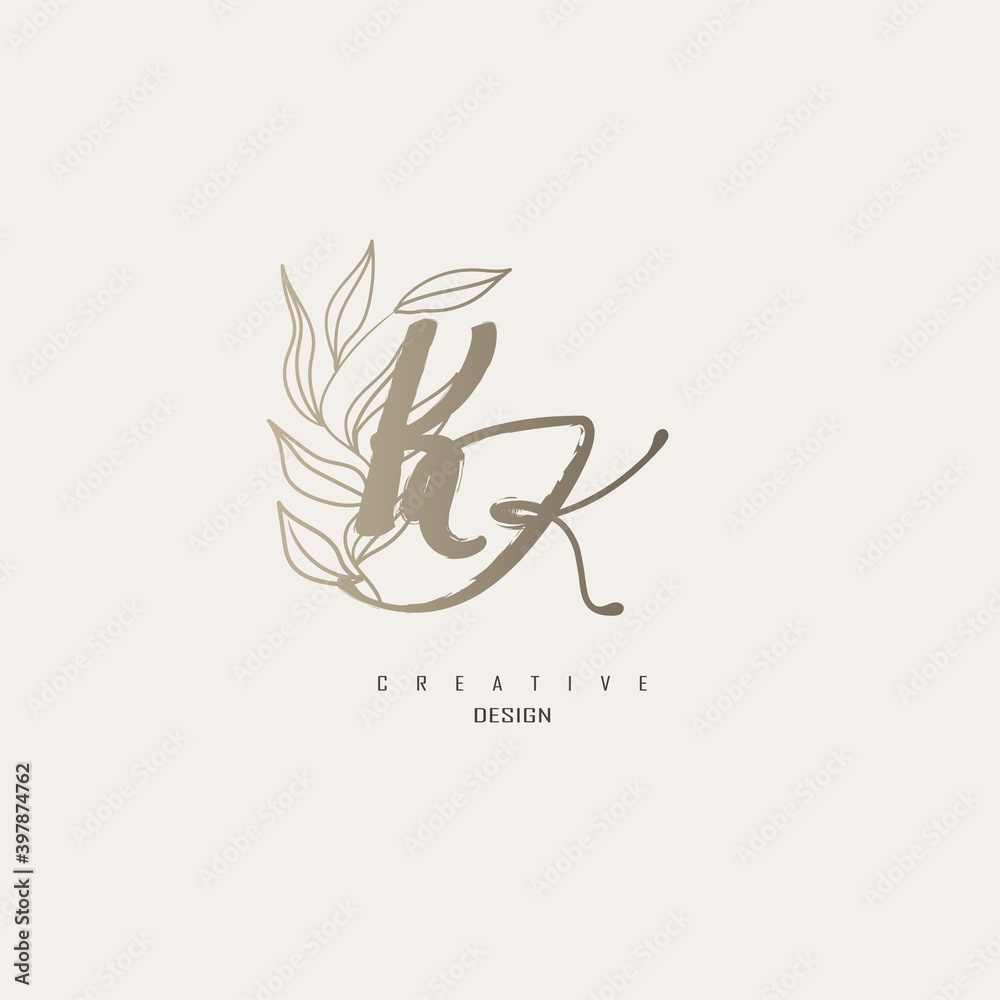 logo kk dengan warna emas, logo terinspirasi dari daun dan kuas. Stock ...