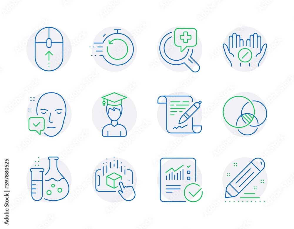 Science icons set. Included icon as Student, Agreement document ...
