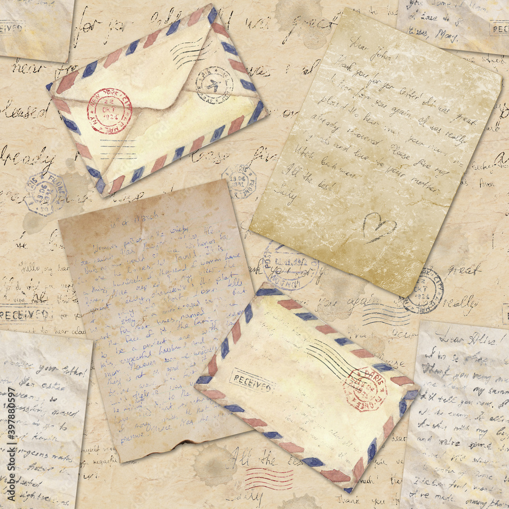 Seamless pattern in vintage style with hand written letters, post ...