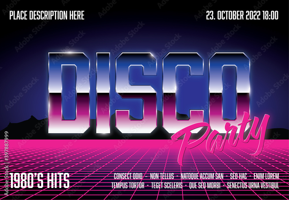 Retro Disco Party Poster Layout Stock Template | Adobe Stock