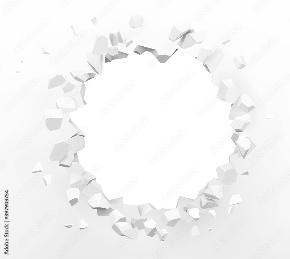 Realistic broken hole in the wall. Vector illustration isolated on ...