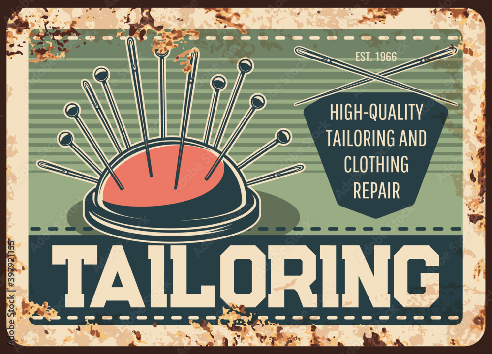 Tailor shop metal plate rusty, sewing clothes and repair atelier ...