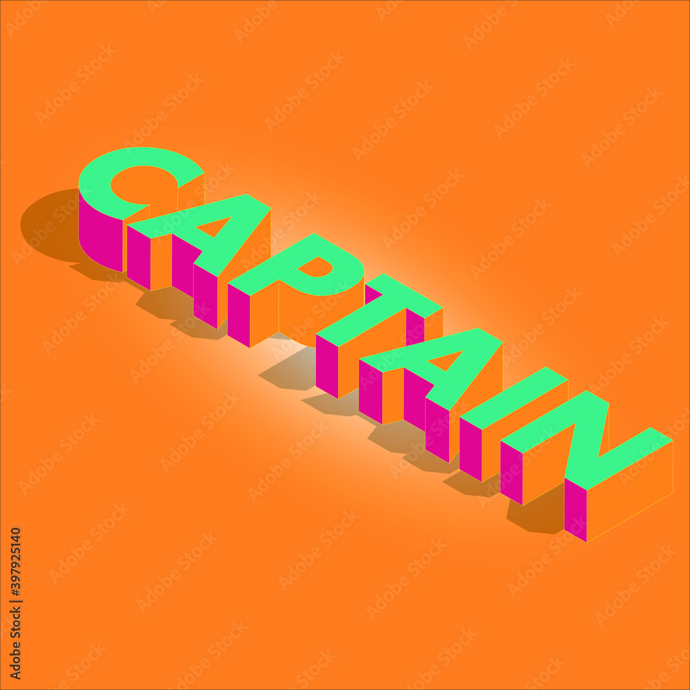 Captain text Izometrik font. Creative vector illustration shining 3D ...