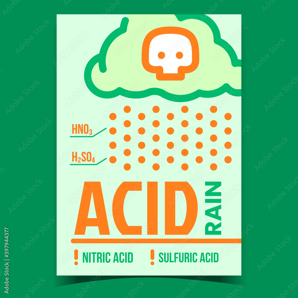 Acid Rain Problem Creative Promotion Banner Vector. Nitric And Sulfuric ...