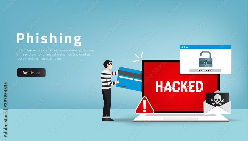 Web landing page template of cyber crime concept. Password phishing ...