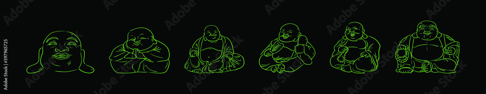 set of fat buddha cartoon design template with various models. vector ...