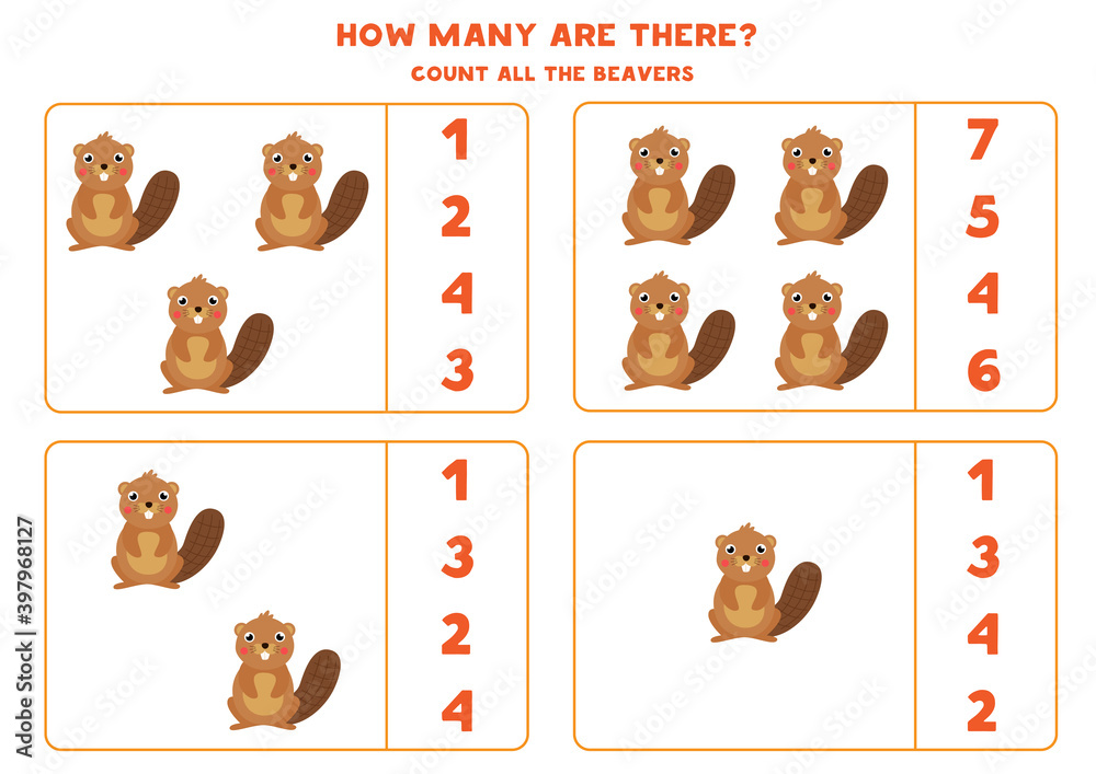 Count all beavers and circle the right answer. Math game for preschool ...