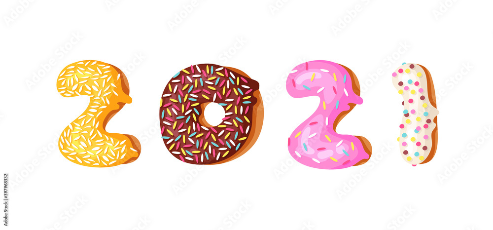 Happy New Year Greeting Card with numbers 2021. Cartoon vector ...