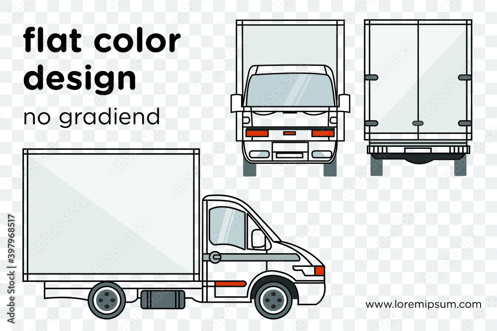 Vector small truck front view back view and side view. Cargo delivery ...