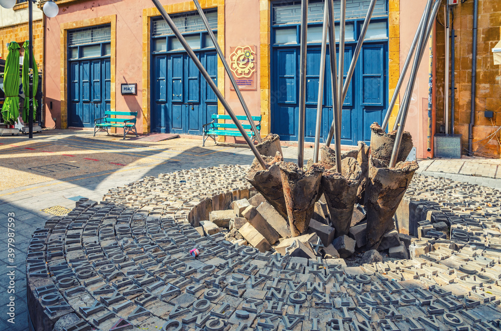 civil rights stone monument in Ledra street near border passport ...