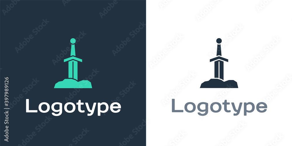 Logotype Sword in the stone icon isolated on white background ...