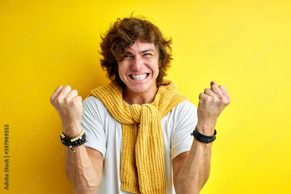 happy emotional man scream from happiness, finally what he dreamed of ...