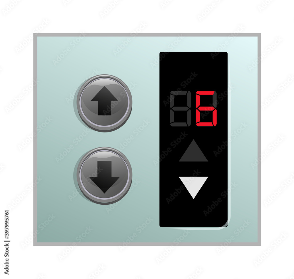 Elevator arrow button and digit on isolated panel on white Stock Vector ...