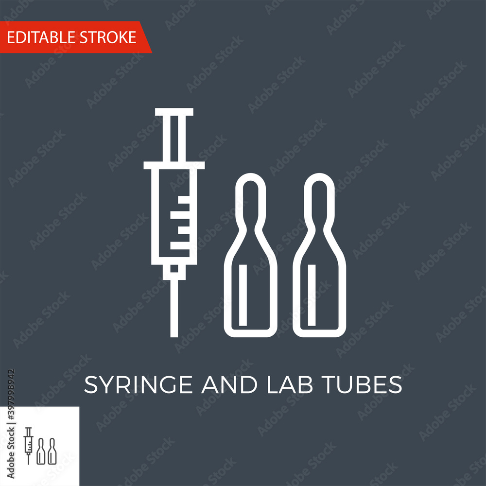 Syringe and Lab Tubes Thin Line Vector Icon. Flat Icon Isolated on the ...