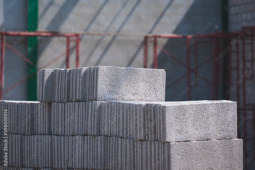 Stack of concrete blocks inside of construction site Stock Photo ...