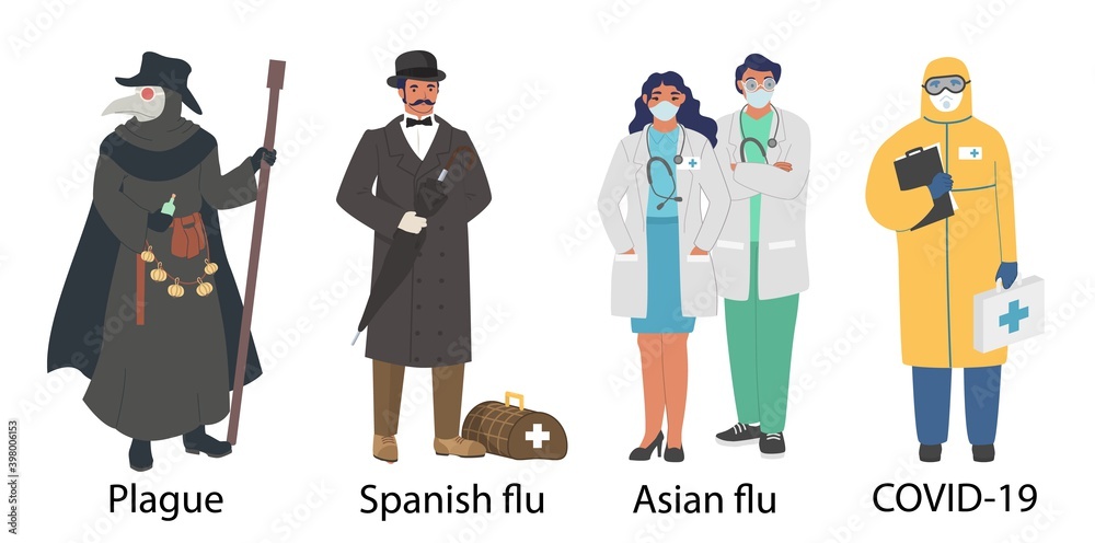 World pandemic doctor cartoon character set, flat vector illustration ...