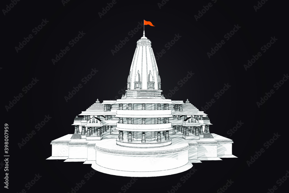Shri Ram Mandir Ayodhya Temple birth place Lord Rama vector ...