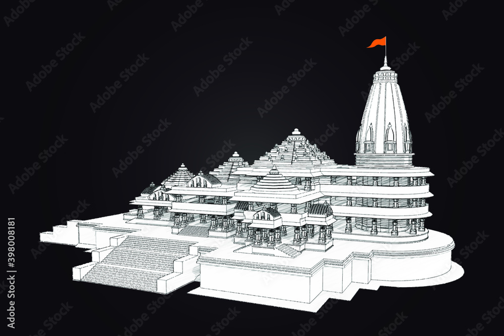 Shri Ram Mandir Ayodhya Temple birth place Lord Rama vector ...