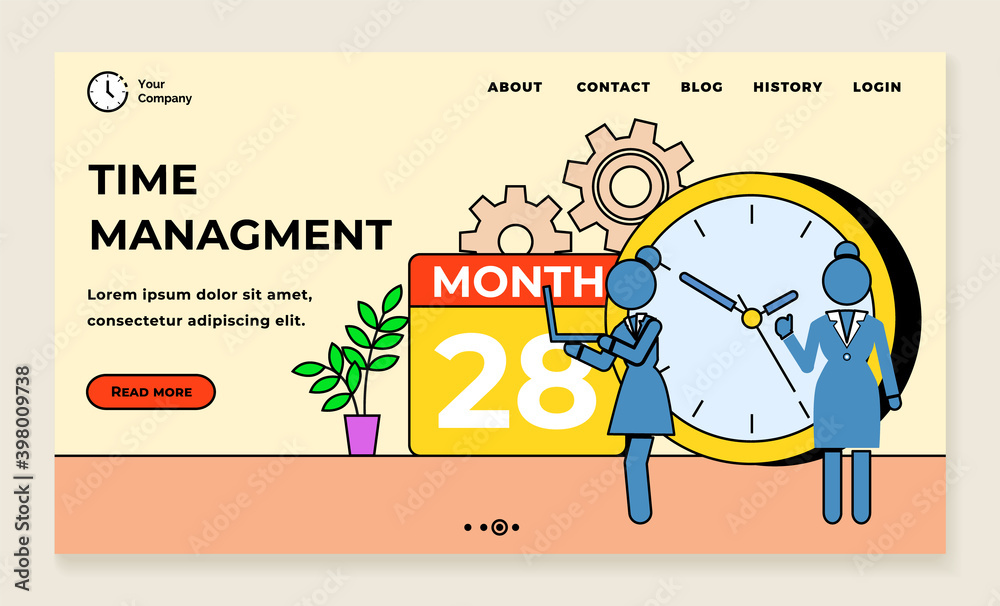Time management landing page template. Businesswoman doing organization ...