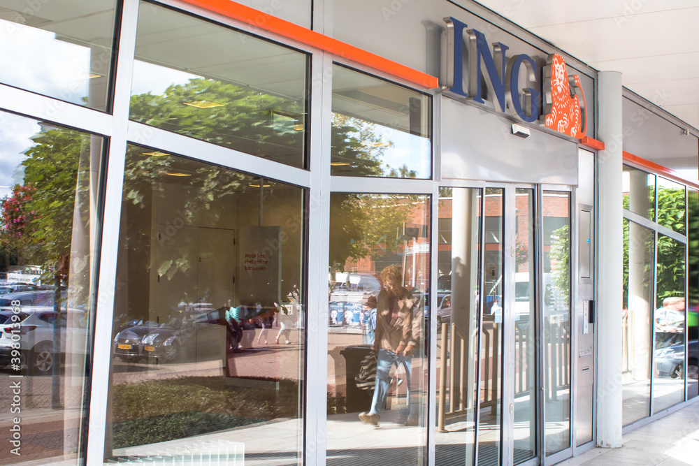 ING Financial bank sign showing company logo and lion branding on ...