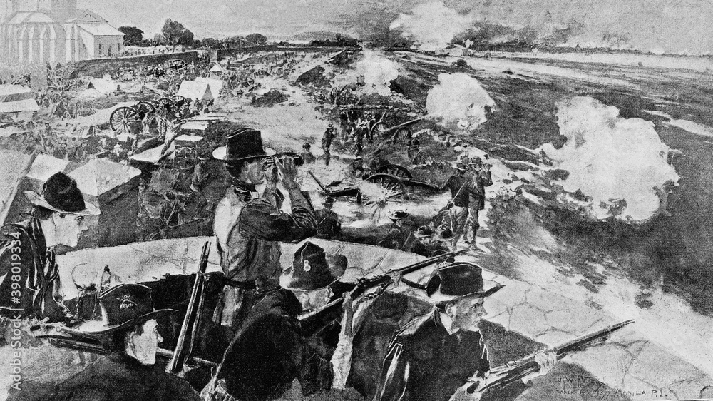 Philippine war. Battle of Caloocan, February 10th 1899. The soldiers ...