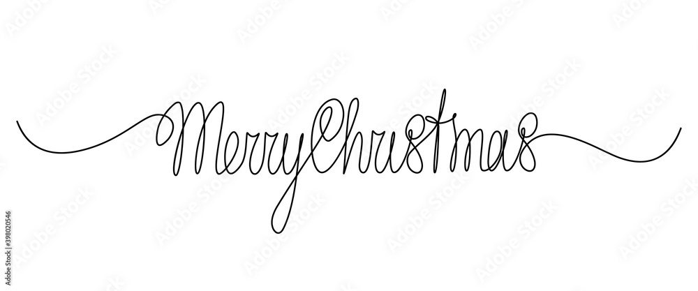 Merry Christmas handwritten lettering. Continuous line drawing text for ...