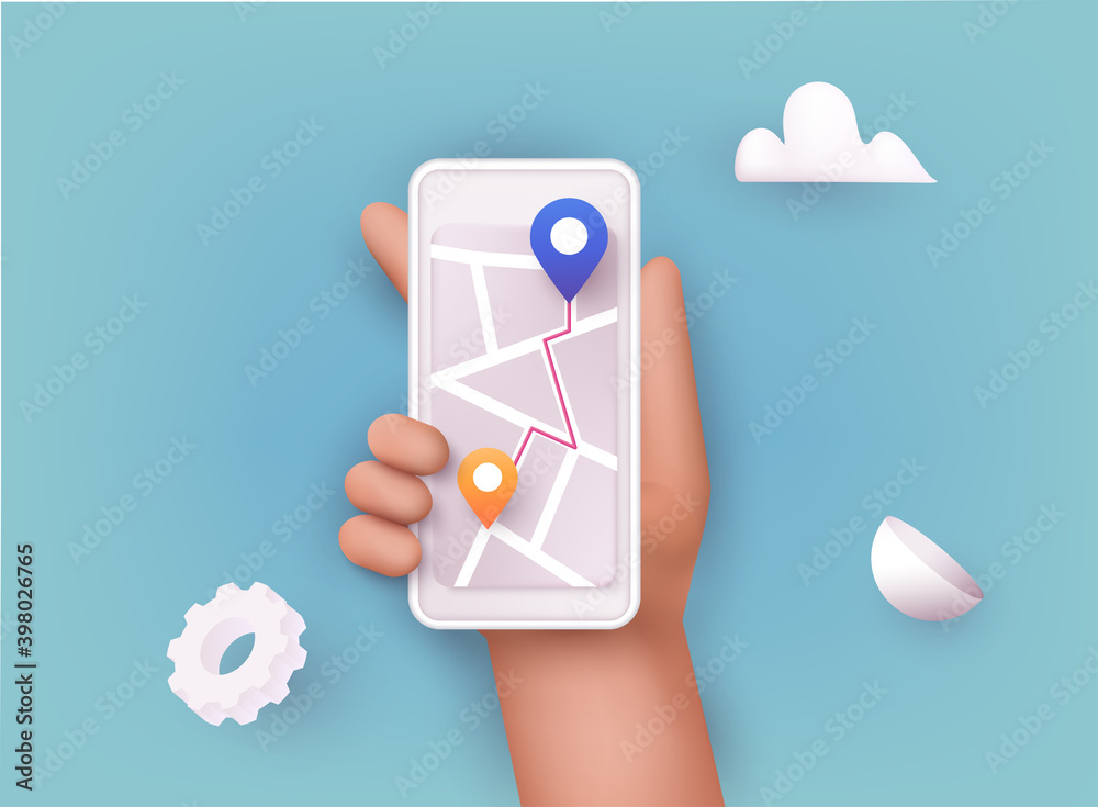 3D Web Vector Illustrations. Hand holding mobile smart phone with ...