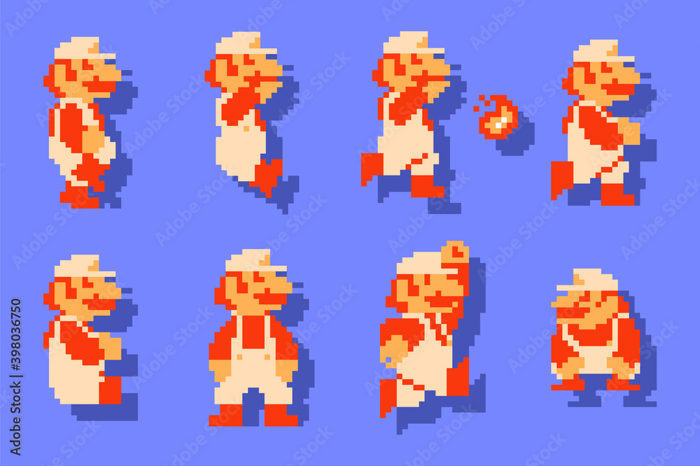 Set of big Mario moves, art of Super Mario Bros classic video game ...