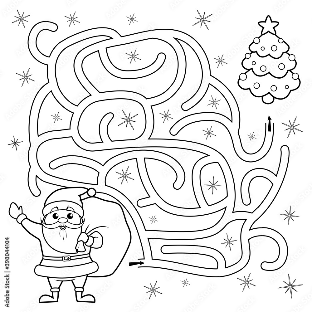 Help Santa Claus find path to christmas tree. Labyrinth. Maze game for ...