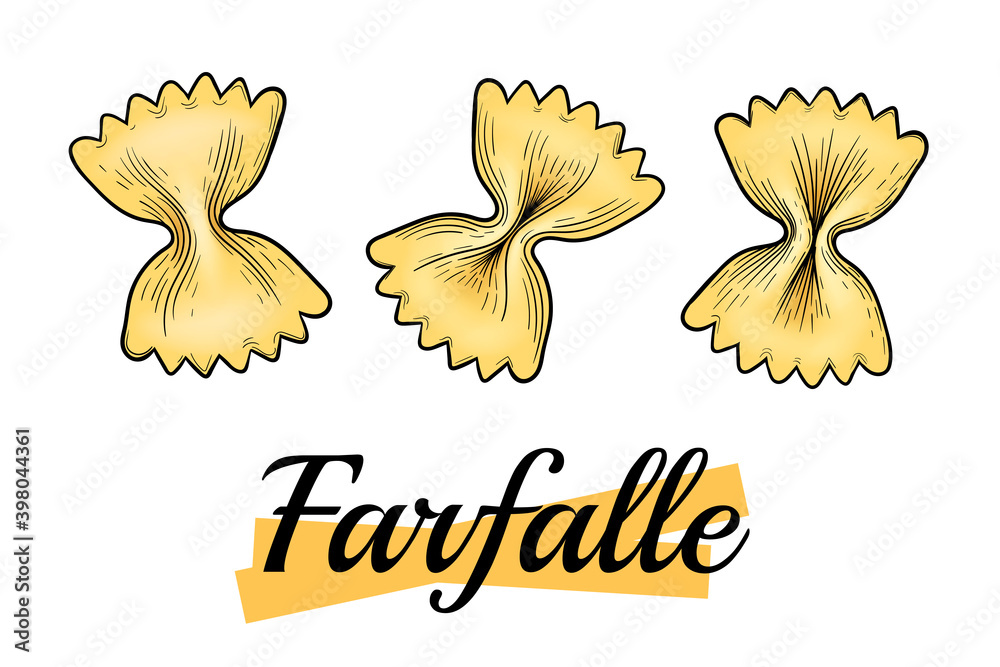 Vettoriale Stock Italian Farfalle pasta. A hand-drawn sketch in the ...