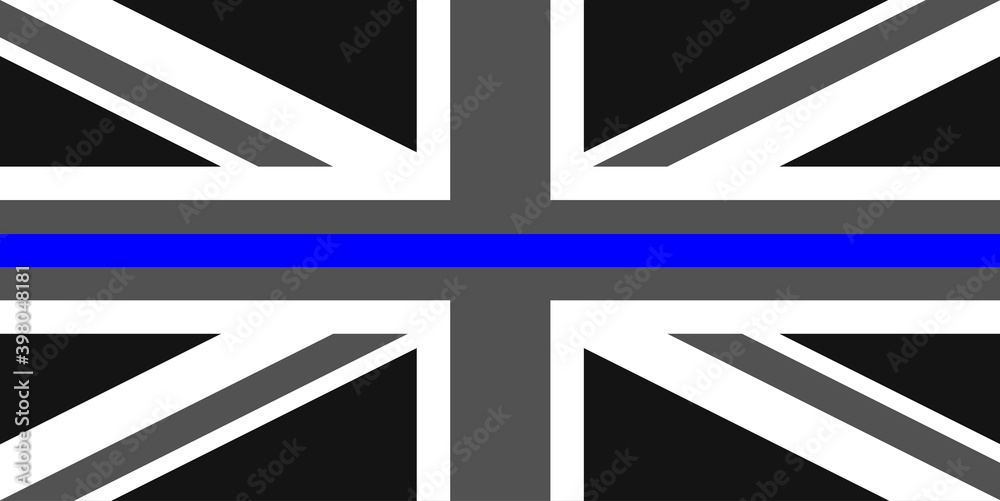 A grayscale and blue Union Jack Flag in memorial of Police Officers ...