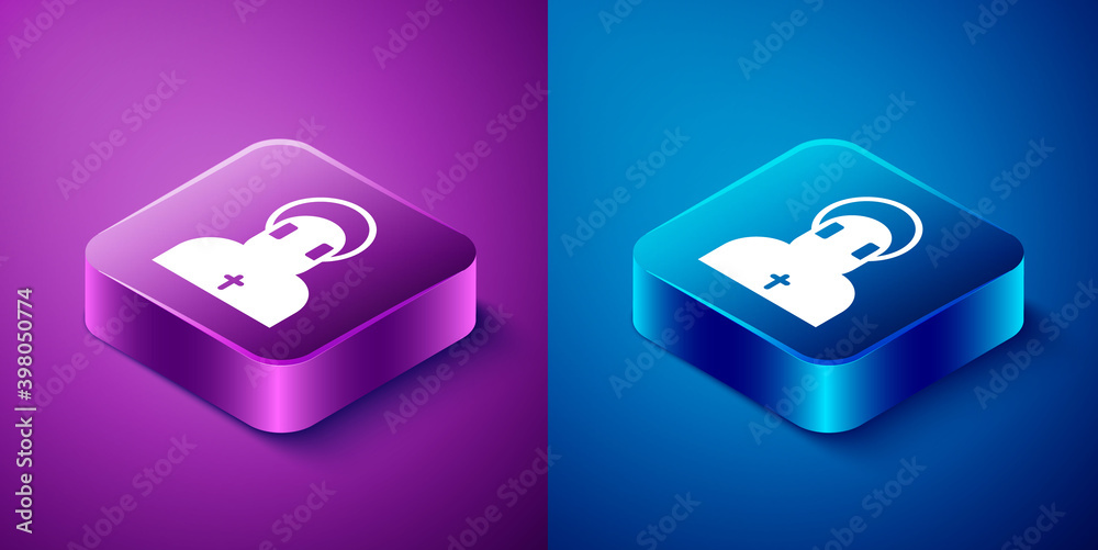 Isometric Monk icon isolated on blue and purple background. Square ...