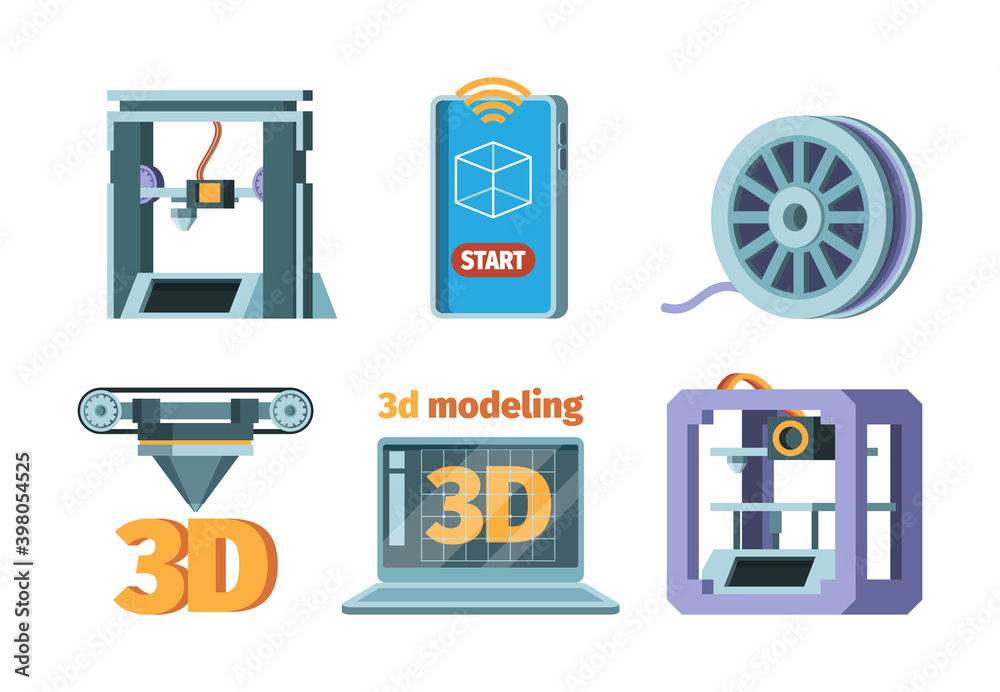 3d printing icon. Dimensional printer prototypes future technology ...