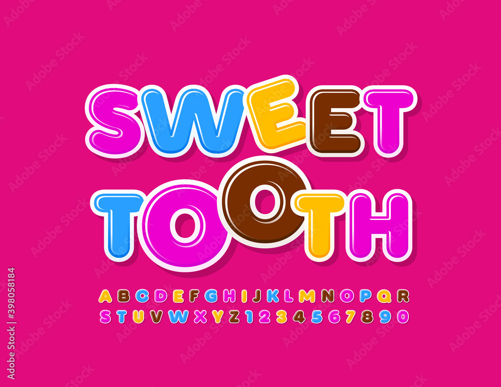 Vecteur Stock Vector bright emblem Sweet Tooth. Colorful modern Font ...